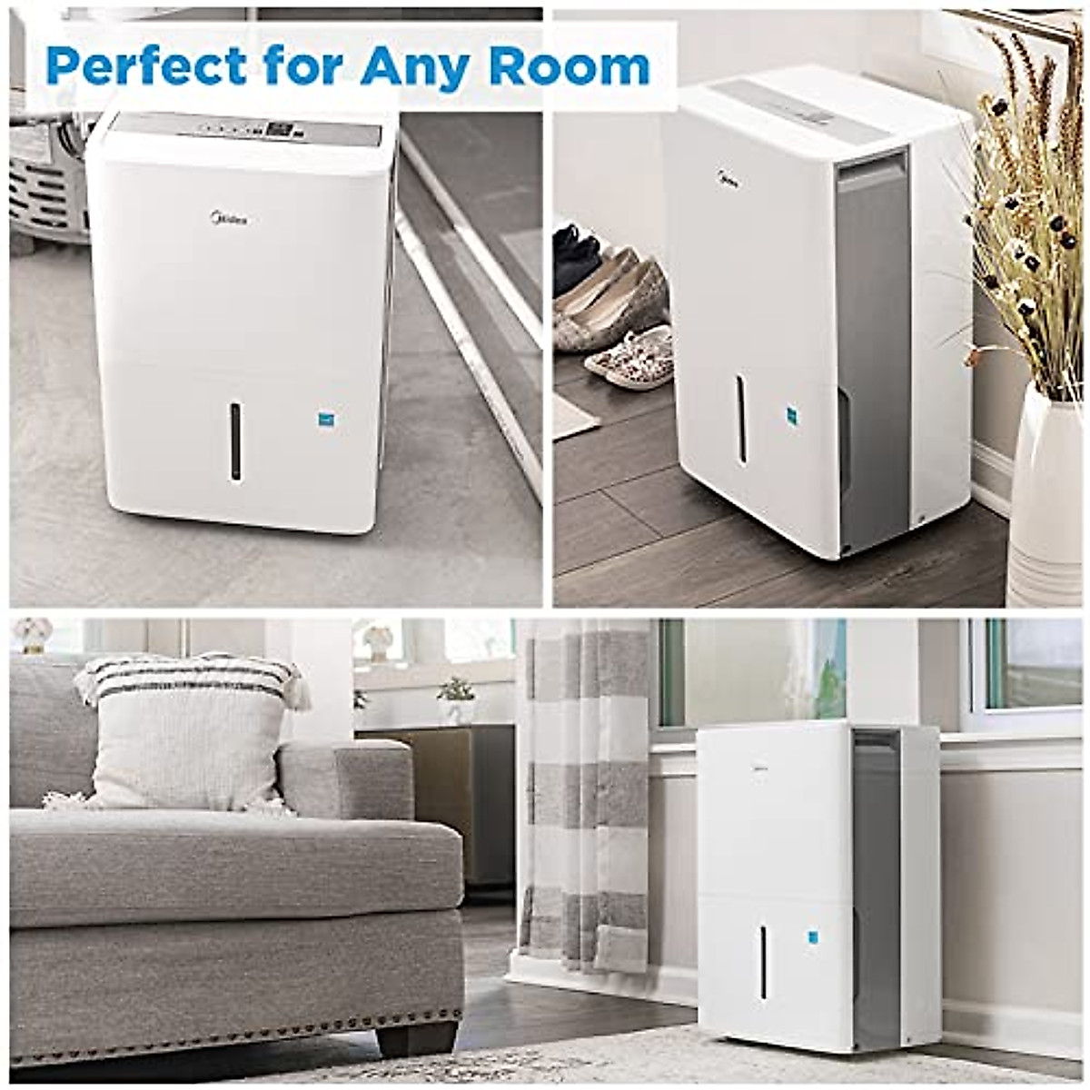 Midea 4,500 Sq. Ft. Energy Star Certified Dehumidifier With Reusable Air Filter 50 Pint - Ideal For Basements, Large & Medium Sized Rooms, And Bathrooms (White)