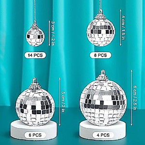 32Pcs Mirror Disco Ball Decorations,Mini Mirror Disco Ball 70s Disco Party Hanging Ornaments,Reflective Disco Ball for Holiday Party Decor with Rope(2.4 Inch, 2 Inch, 1.6 Inch, 1.2 Inch)
