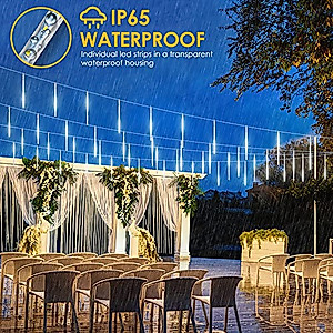 PGFUN Meteor Shower Rain Lights 24 Tubes 576 LEDs for Christmas Lights Halloween Party Holiday Garden Tree Thanksgiving Xmas Decoration (White)