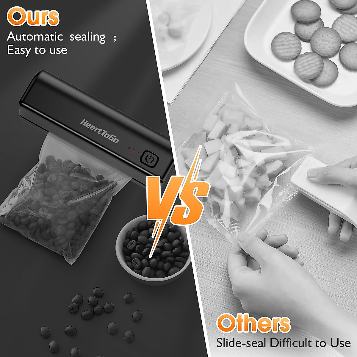 HEERTTOGO Heating Sealer, Mini Sealer Machine Rechargeable 3000mAh, Heating Quick Sealer for Food Bag, Chips and Snacks Bags Freshness, Portable item for Kitchen, Picnic, Gift for Family, Friends