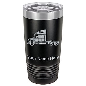 LaserGram 20oz Vacuum Insulated Tumbler Mug, Truck Cab, Personalized Engraving Included (Black)