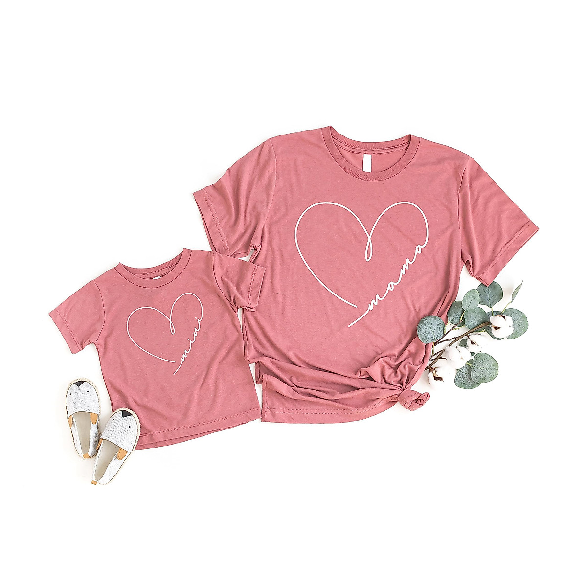 Olive Loves Apple Mommy & Me Matching Mama & Mini Doodle Heart Shirts & Bodysuits for Kids & Adults Mauve Shirt Adult Large