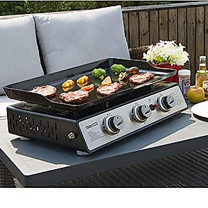 Royal Gourmet PD1301S Portable 24-Inch 3-Burner Table Top Gas Grill Griddle with Cover, 25,500 BTUs, Outdoor Cooking Camping or Tailgating, Black