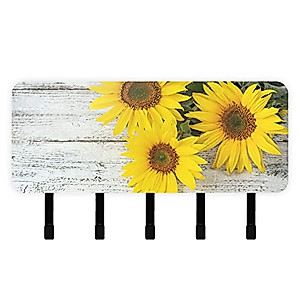 susiyo Yellow Sunflowers Wooden Wall Mounted Key Holder 5 Key Hooks and Mail Organizer for Entryway Wall Decor