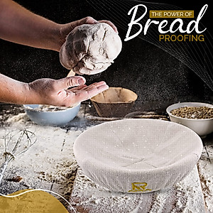 Banneton Bread Proofing Basket - Sourdough Proofing Basket Set of two - 9 &10 Inch Round - Bread Proofing Basket with Dough Scraper, Bread Lame, and Linen Liner - Sourdough Banneton Basket