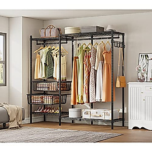 VIPEK V9 Protable Closet Rack for Hanging Clothes, Freestanding Clothes Rack Heavy Duty Metal Clothing Rack Closet System with Slide Baskets Garment Rack with Adjustable Shelves, Max 560 LBS, Black