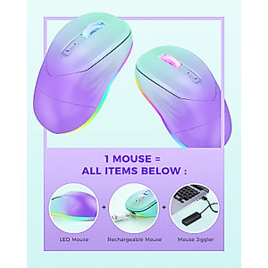 Wireless Mouse, Jiggler Mouse for Laptop - LED Mouse Rechargeable Computer Mice Mouse Mover Undetectable Random Movement with On/Off Button Keeps Computer Awake - Gradient Purple