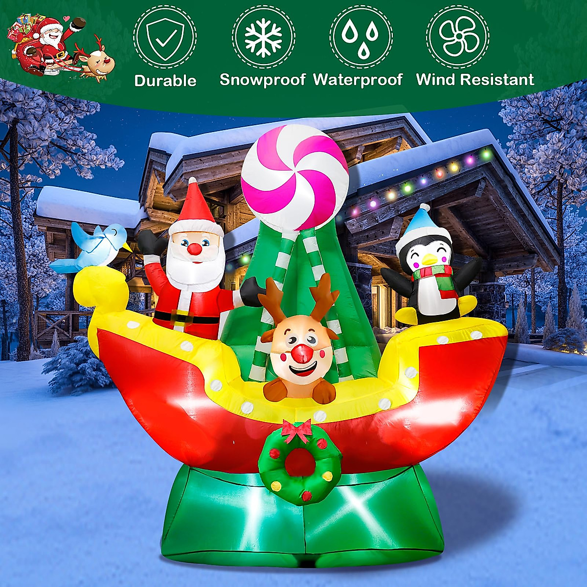 Mukum 6FT Long Easter Inflatable Outdoor Decorations Easter Inflatable Bunny Eggs Carrot Inflatable Gift Box LED Light Up Easter Decorations with Build-in LED Blow Up for Indoor Outdoor