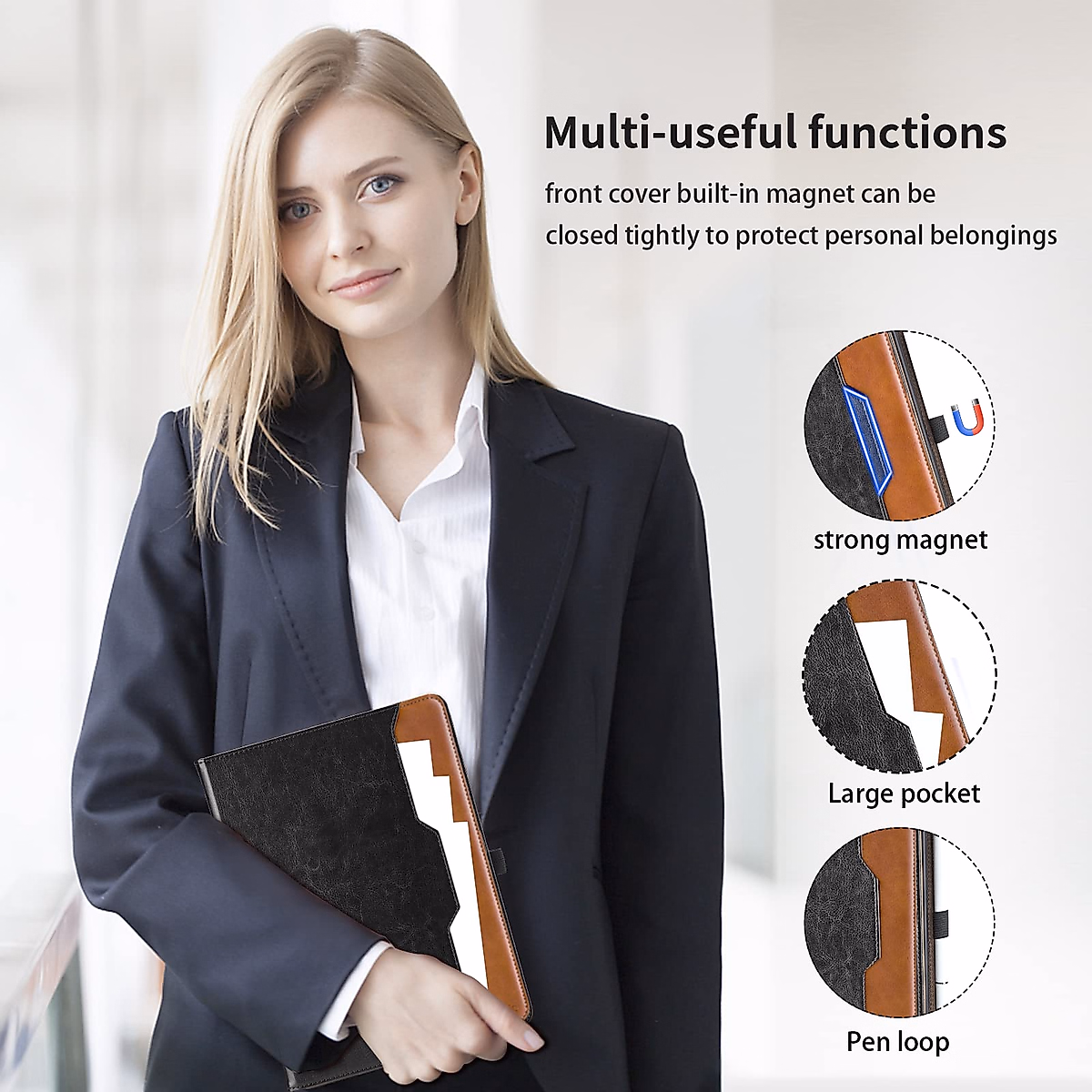 Case for Samsung Galaxy Tab A8 10.5 inch 2022 (SM-X200/X205/X207), Premium PU Leather Tablet Case with Hand Strap Large Pocket Auto Wake/Sleep Smart Cover, Black