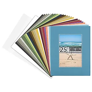 Pack of 25 sets 8x10 MIXED COLORS Picture Mats Mattes Matting for 5x7 Photo + Backing + Bags