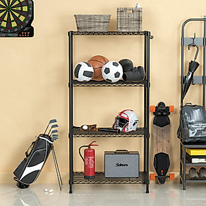 WORKPRO Storage Shelves, 4 Tier Metal Shelving Unit, Garage Wire Rack, Standing Adjustable Shelves with Hooks for Pantry Closet Kitchen Basement 24" W x 14" D x 48" H, 600 lbs Total Capacity