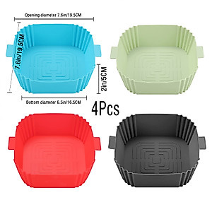 Silicone Air Fryer Liners,LYHOLKEER 4Pcs Air Fryer Silicone Reusable Liners Square,Food Safe Air Fryers Oven Accessories,Replacement Of Flammable Parchment Liner Paper,Silicone Baking Tray Pots