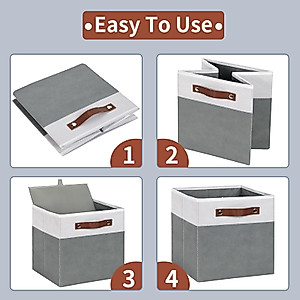 HNZIGE Fabric Storage Cubes 11x11x11,6Pcs Storage Cubes Organizer shelves, Large Linen Closet Foldable Storage Cubes for Shelves,Baskets for Cube Storage Home, Office Toy (White Gray)