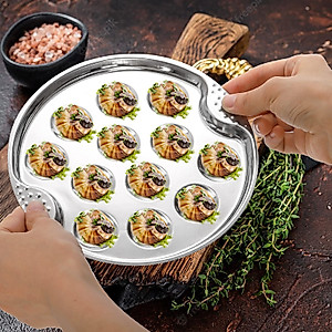 Okllen 3 Pack Stainless Steel Escargot Plates with 12 Compartment Holes, 7.5 Inch Seafood Snail Dish with Escargot Tong, Escargot Baking Dish Server for Home, Kitchen, Restaurant, Hotel, BBQ