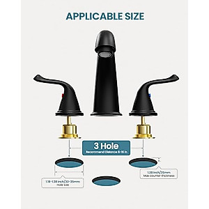 Black Bathroom Faucets, Faucet for Bathroom Sink - 2 Handle Basin Faucet, 3 Hole 8 Inch Widerspread Bathroom Faucet with Pop Up Drain Assembly, Water Supply Lines Faucets for RV Bath Vanity