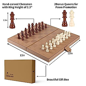 12" Leather Magnetic Chess Sets - Chess & Checkers Board Game, suwam Portable Travel Chess Board Games, Beginner Large Chess Set for Kids and Adults