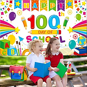 100 Days of School Decoration Banner Happy 100th Day of School Party Backdrop Photography Background for Kids Student Kindergarten Preschool Primary School Party, 72.8 x 43.3 Inch (White)