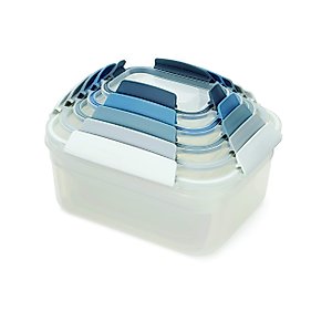 Joseph Joseph Nest Lock Plastic BPA Free Food Storage Container Set with Lockable Airtight Leakproof Lids, 10-Piece, Sky