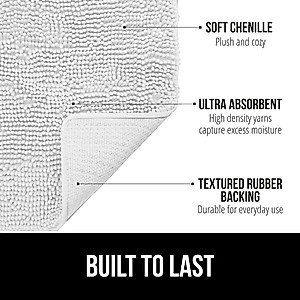 Gorilla Grip Bath Rug and Area Rug Set, Bath Rug Size 30 x 20 in, Shaggy Machine Washable Mats, Area Rug Set Size 22 x 19 x 15 in and 30x20, Absorbent Washable Mats, Both in White, 2 Item Bundle