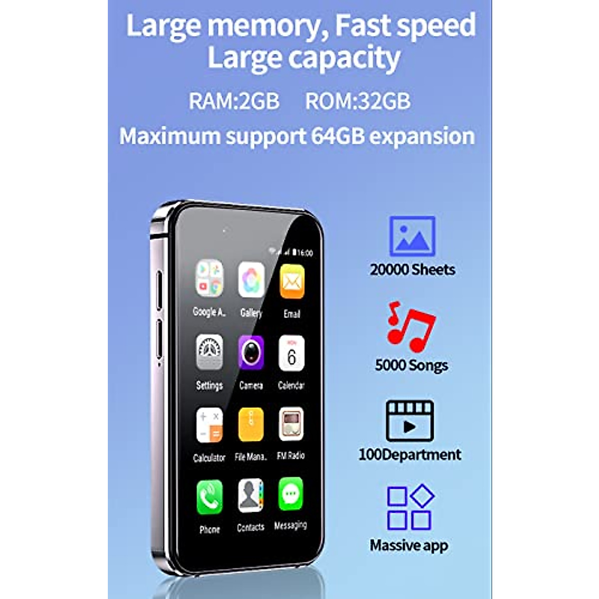 i14 Mini Smartphone 3.0 Inches Display Screen Android 8.1 Quad Core Dual SIM 2GB RAM 32GB ROM 1100mAh 5.0MP with Google Play Store Whatsapp Backup Cellphone (Black)