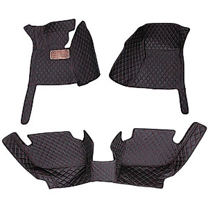 Aerfine Customized Luxury Leather car Floor mats Non Slip Floor mats for Cars All Weather Floor mats (Dark Brown Beige)