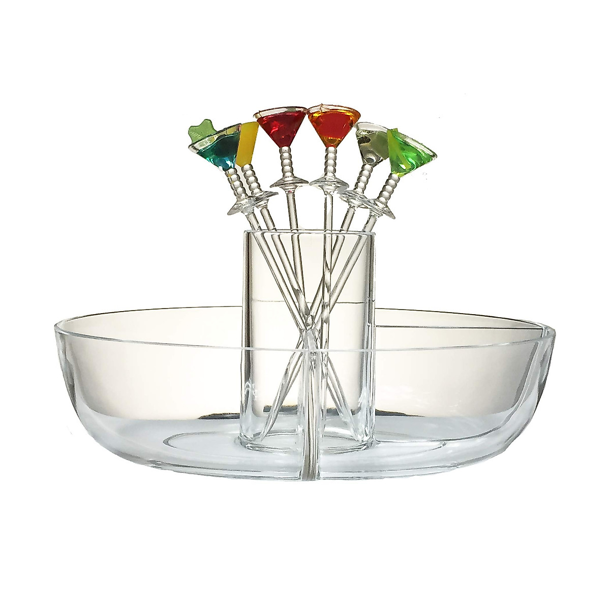 PRODYNE Happy Hour Garnish Server with Colorful Acrylic Martini Picks (Set of 6) MM-7-C