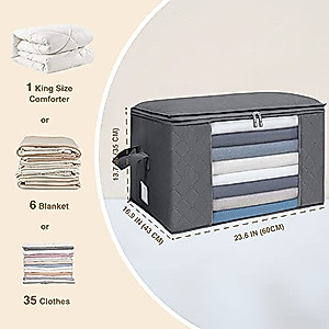 Enther 3 Odorless Clothes Large Capacity Closet Organizers and Storage Bags for Comforters Blankets Bedding, Gray (Large-3)
