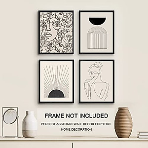Minimalist Boho Wall Art Prints, Abstract Wall Art Black Beige Sunrise Women Line Wall Decor, Mid-Century Modern Art Print, Neutral Geometric Canvas Artwork Posters for Living Room, Bedroom, Bathroom, Gallery, Boho Room Decor -11"x14", Unframed (11x14 inc
