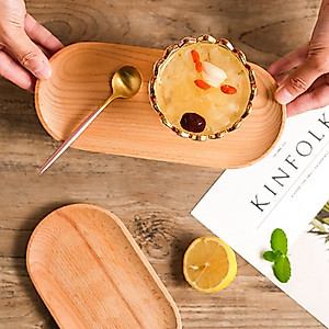 Beech Wood Plates Cheese Plate, Sushi Snack Tray Dessert Dish Solid Oval Plates for Coffee, Tea, Fruit, Plant Pot(S)