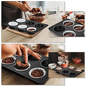 TeamFar Muffin Pan, 6 Cup Muffin Tin Cupcake Pan Tray with Nonstick Coating and Stainless Steel Core, for Home/Kitchen Baking, Healthy & Heatproof, Release Easily & Easy Clean