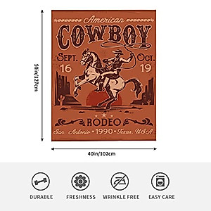 Kamoxi Western Cowboys Blanket Retro Rodeo Cowboy Sitting on A Horse Throw Blankets for Men Boys Soft Red Fluffy Flannel Bed Sofa Chair Couch Decor Fleece Blankets Fall Plush Fuzzy Bedding 50"x40"
