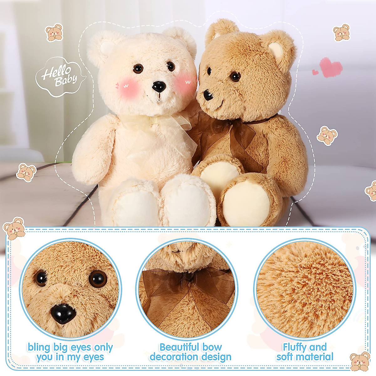 HyDren 2 Pcs 18 Inch Bears Stuffed Animal Bear Plush Animal Bears with Bows Large Size Plush Bear for Birthday Gifts for Relatives and Friend, Various, Party Decorations and More