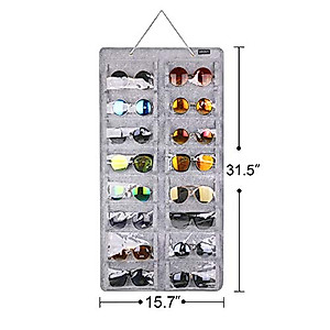 AROUY Sunglasses Organizer Storage, Hanging Dust Proof Wall Pocket Glasses Organizer - 16 Felt Slots Sunglass Organizer Holder with Metal Hook and Sturdy Rope (Gray, Dust Proof)