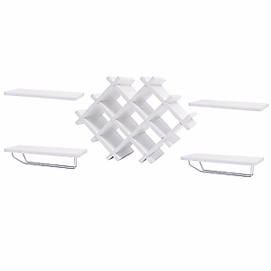 WINUS Wine Holder Rack, Wall Mounted Wine Bottle Display Rack Storage Holder Winery Wall Hanging Home Wine Cellar Rack Beer Wall Decoration Rack, Bottle Glass Holder Shelves (5-Piece Set White)