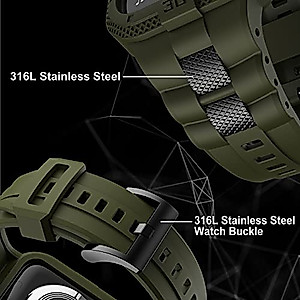 GELISHI Compatible for Apple Watch Band 45mm 44mm 42mm with Bumper Case, Men Rugged Bands Protector for Watch Series 8 7/Series 6 SE 5 4 3 2, Sport Military Band Protective Case, Army Green
