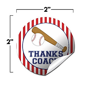 Baseball Team Coach Appreciation Thank You Sticker Labels, 40 2" Party Circle Stickers by AmandaCreation, Great for Envelope Seals & Gift Bags