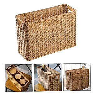 Magazine Newspaper Basket Brackets for Shelves Weaving Books Woven Basket Narrow Magazine Basket Book Basket Rattan Woven Decorative Basket Vegetables Holder Handled Basket