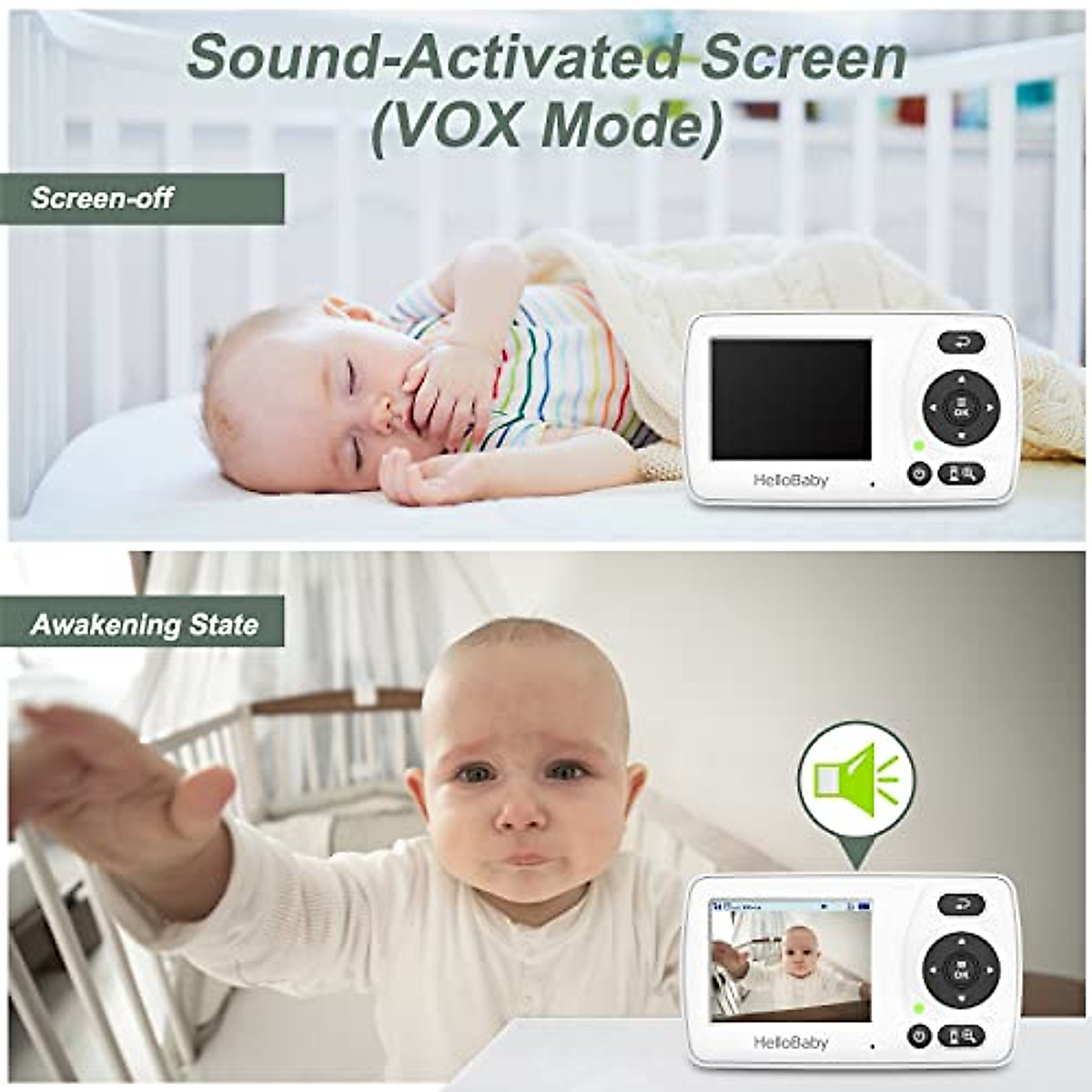 HelloBaby Monitor with Camera and Audio, 1000ft Long Range Video Baby Monitor-No WiFi, Night Vision, VOX Mode-Power Saving, 2.4'' Portable Travel Screen, Baby Safety Camera, for Baby/Pet, Plug & Play