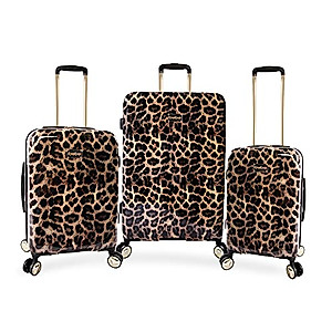 BEBE Women's Adriana Spinner Luggage, Leopard, 3pc Set (21" 25" 29")
