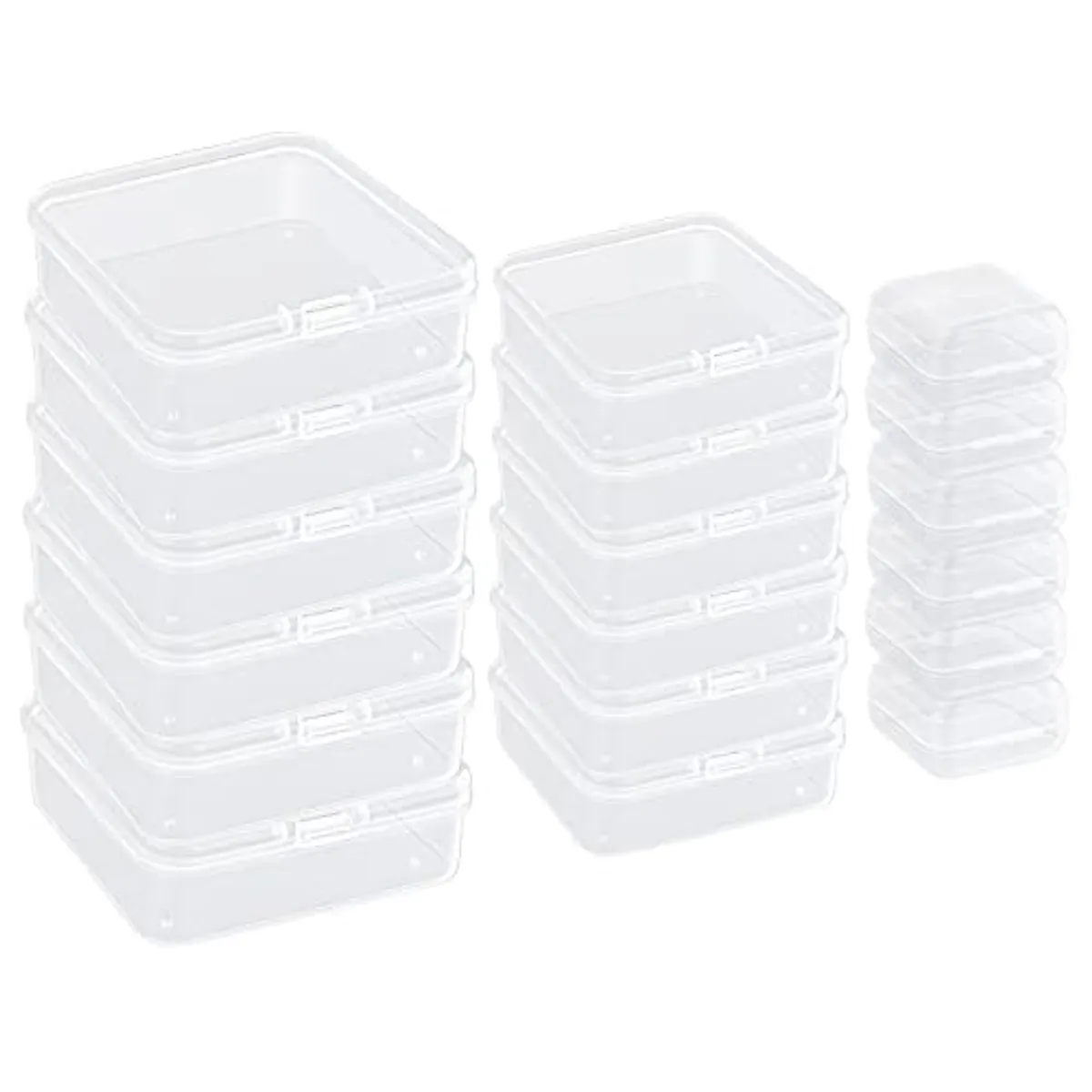 IBEQUEM 18Pcs Mixed Sizes Rectangular Empty Plastic Box, Mini Clear Plastic Organizer Small Plastic Beads Storage Containers with Hinged Lids for Craft Projects, Jewelry, Tools, Hardware, Small Items