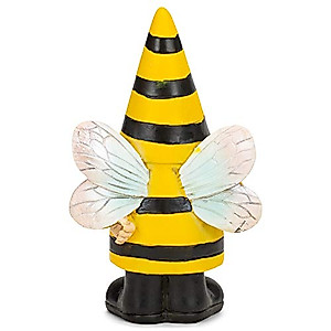 Bumble Gnome Bright Yellow and Black 6 Inches Polyresin Outdoor Garden Statue