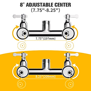 OIERZIN Commercial Faucet Wall Mount with Sprayer 25" Height, 8 Inch Center Brass Constructed Wall Mount Kitchen Sink Commercial Faucet with Pull Down Pre Rinse Sprayer and 12" Add-on Spout
