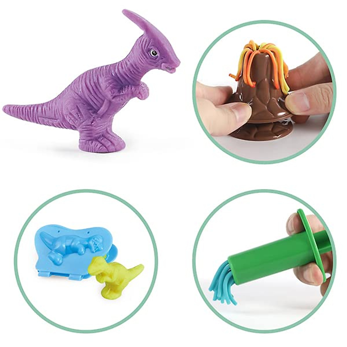 VConejo 2 in 1 Dinosaur Color Dough Toys, 37 Pieces Dino Theme Color Dough Tools and molds Accessories with Volcano and Fossils for Boys and Girls