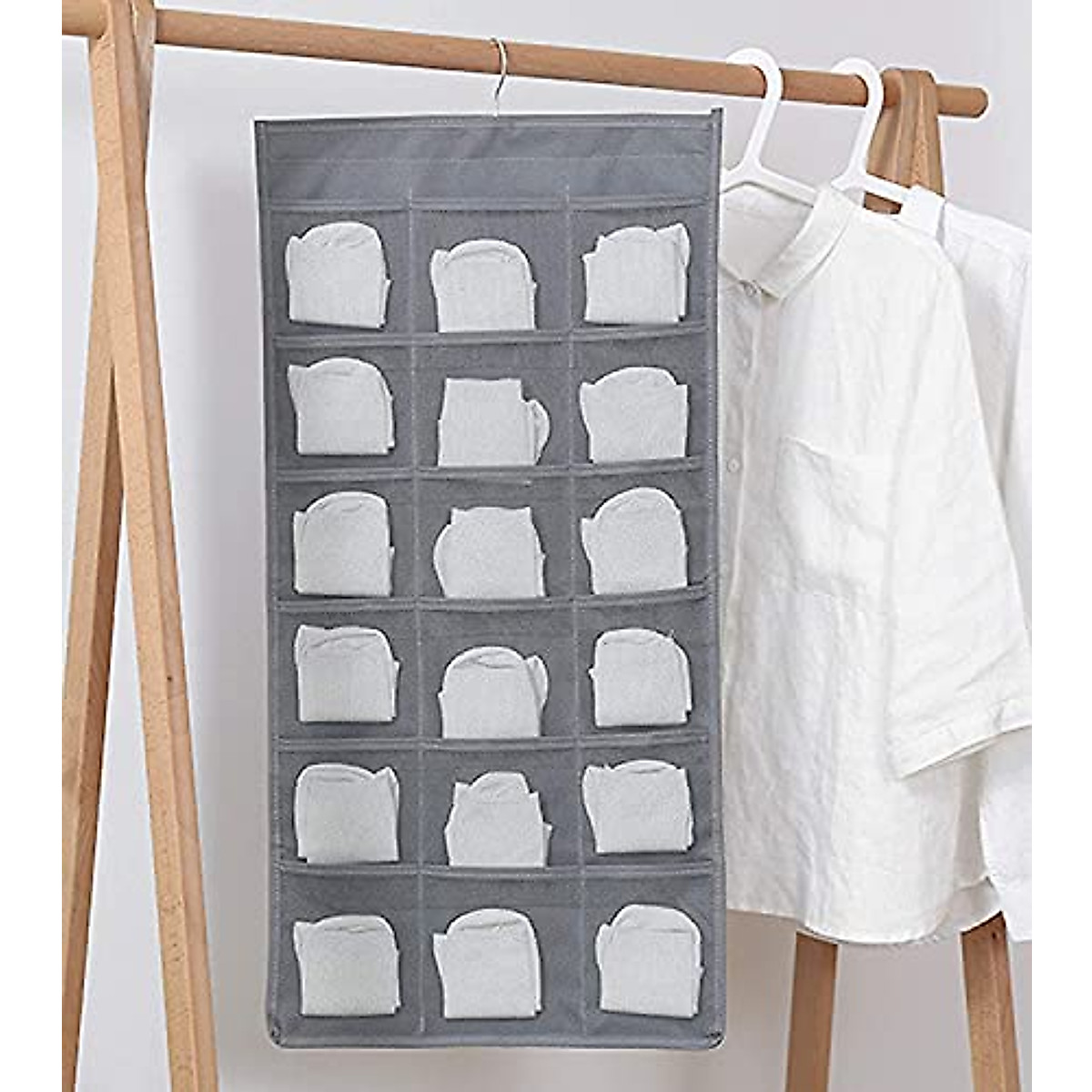 ST-BEST-P Bra and Underwear Hanging Storage Organizer Mesh Pockets Dual Sided Wall Shelves Space Saver Bag Sock Underpants Drawer Closet Clothes Rack (Gray:(5+10pockets))