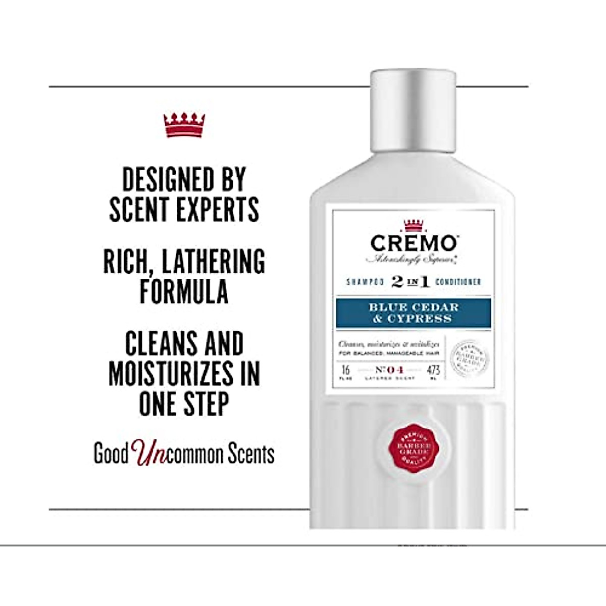 Cremo Barber Grade Blue Cedar & Cypress 2-in-1 Shampoo & Conditioner, 16 Fl Oz (2-Pack)