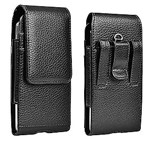 Cell Phone Holster Pouch Leather Wallet Case with Belt Loop for iPhone Samsung (Leather)