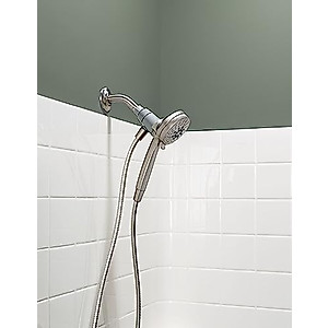 Moen Engage Magnetix Spot Resist Brushed Nickel 3.5-Inch Six-Function Eco-Performance Handheld Showerhead with Magnetic Docking System for Bathroom Shower, 26100SRN