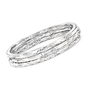 Ross-Simons Italian Sterling Silver Jewelry Set: 3 Hammered Bangle Bracelets. 7.5 inches