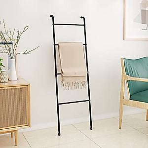 LEGUANG Towel Rack Blanket Ladder Holder, Wall Leaning Metal Holder Rack, for Living Room Bedroom Bathroom Decorative Outdoor Pool - 4 Tiers - Black