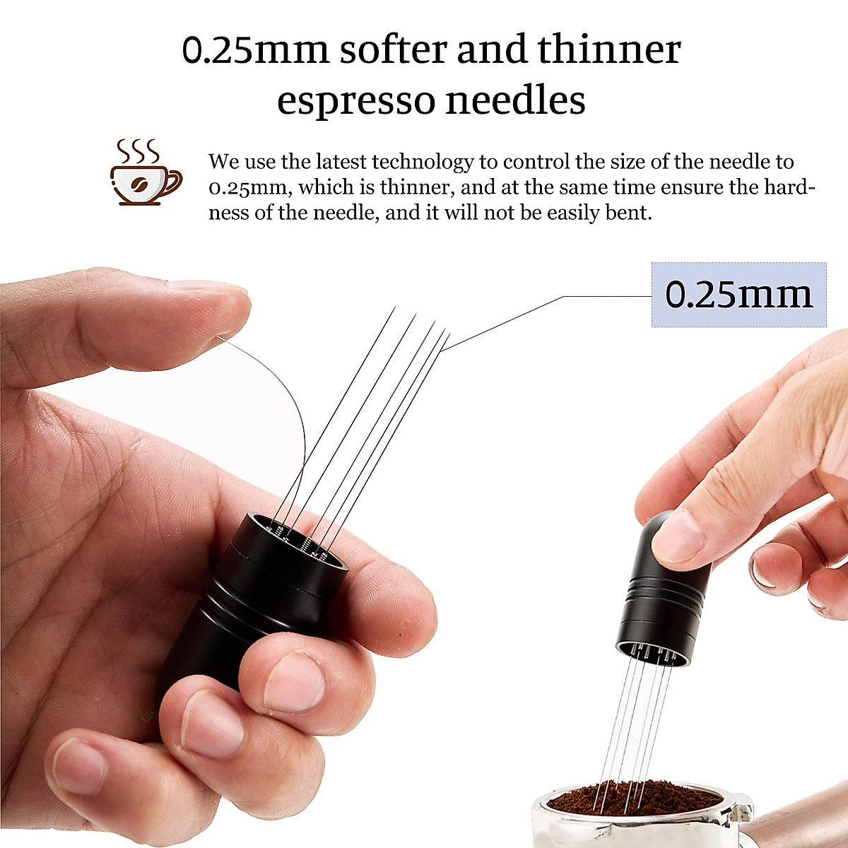 IKAPE WDT Tools, Espresso Stirrer Distribution Tool for Barista, 0.25MM 6 Needles Espresso Coffee Stirrer with Stand and Extra 6 Needles (Black)